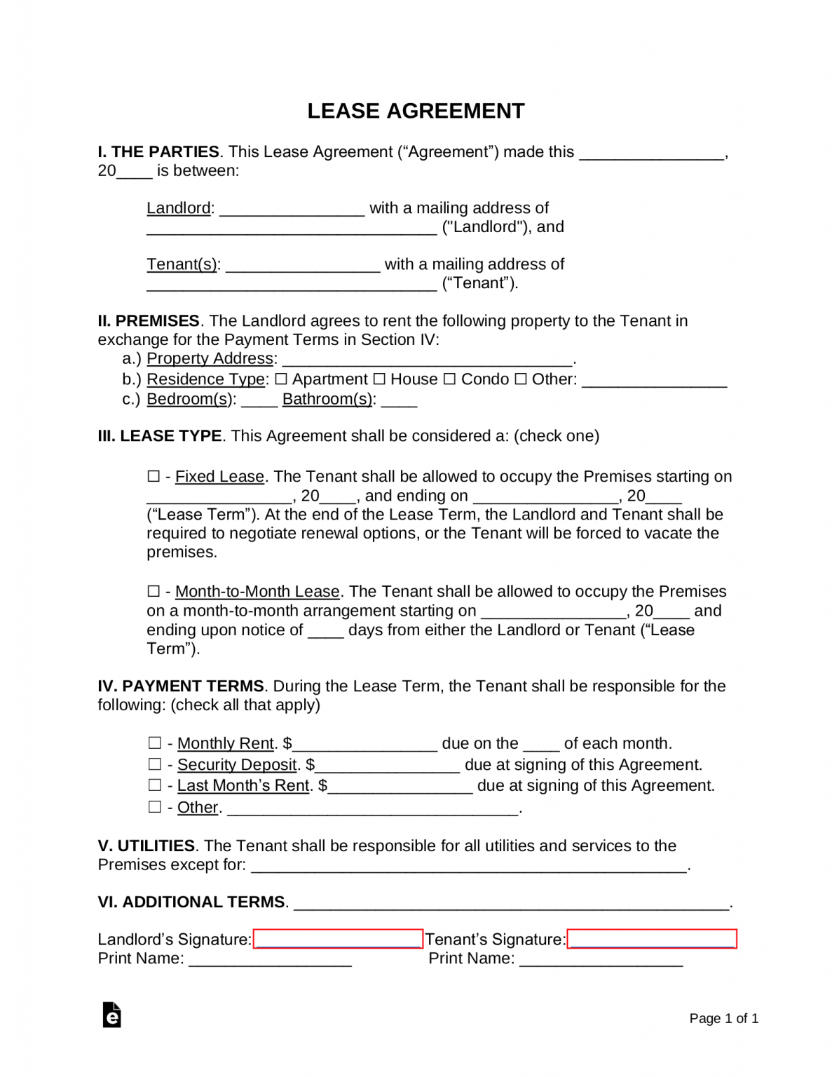 Basic Rental Agreement Free Printable - Free Printable Lease Agreement